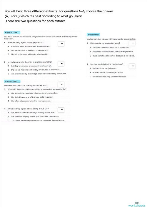 Listening: interactive worksheets and online exercises | TopWorksheets