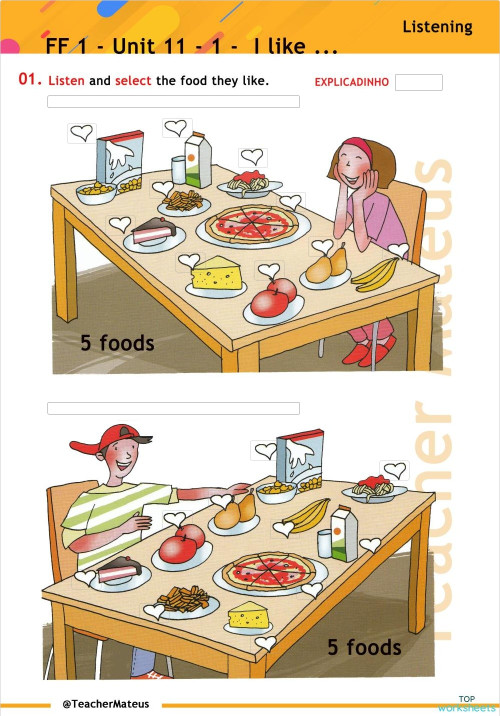 FF 1 - Unit 11 - 03 - I like - Listening. Interactive worksheet ...