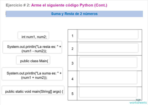 Repaso 1 - Java y Python (2). Ficha interactiva | TopWorksheets