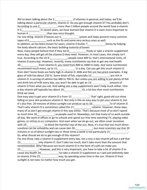 S23-Vỉtamin D. Interactive worksheet | TopWorksheets