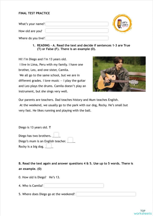 J1- practice test. Interactive worksheet | TopWorksheets