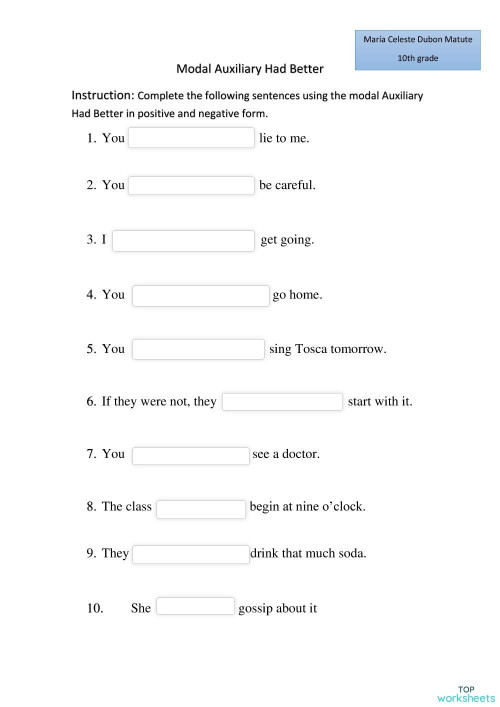 Had Better. Interactive worksheet | TopWorksheets