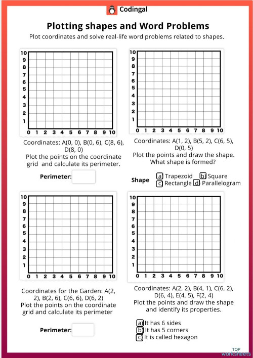 M_G04M18L59_WE02_Plotting shapes and word problems. Interactive worksheet | TopWorksheets