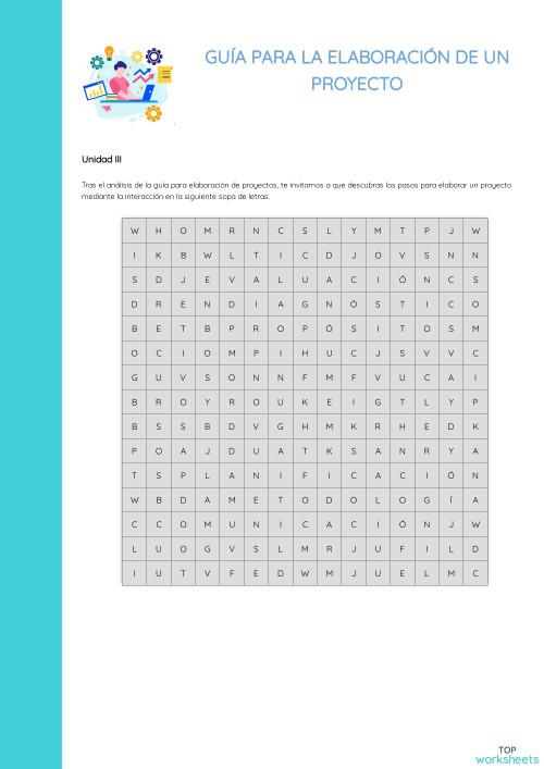 GUÍA PARA LA ELABORACIÓN DE UN PROYECTO. Ficha interactiva | TopWorksheets