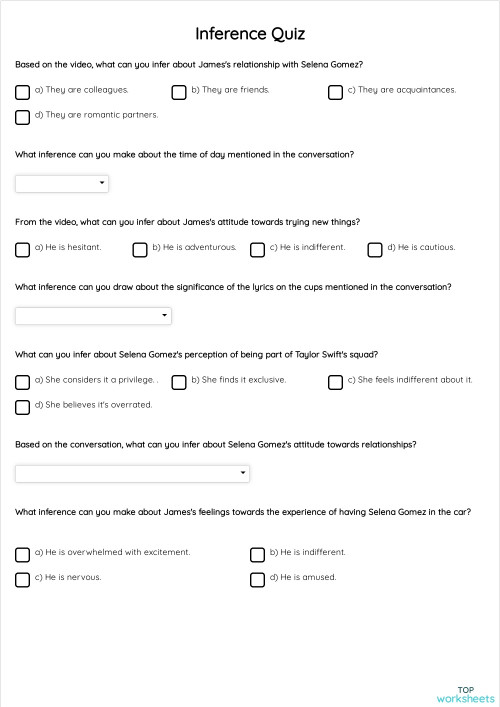 Inference Quiz. Interactive worksheet | TopWorksheets