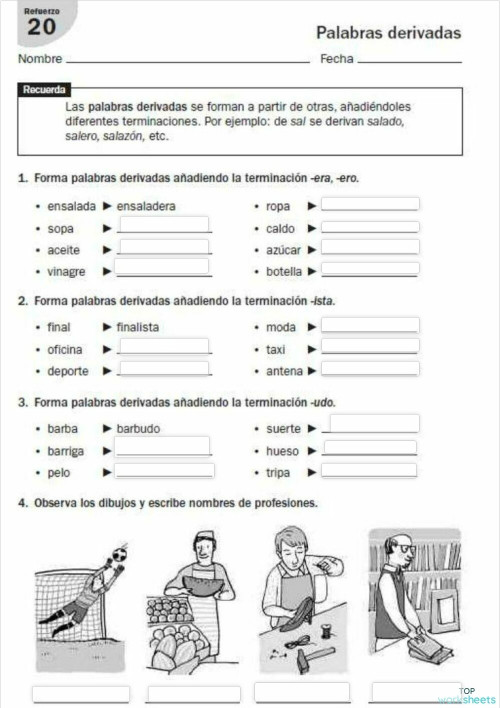Palabras derivadas. Ficha interactiva | TopWorksheets