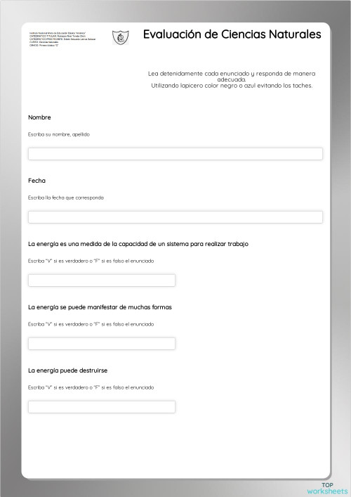 Materia y energía: fichas interactivas y ejercicios online | TopWorksheets