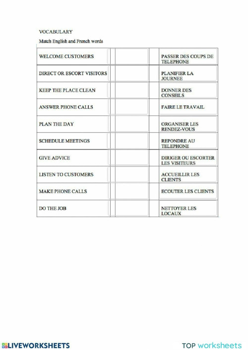 vocabulary training duties. Interactive worksheet | TopWorksheets