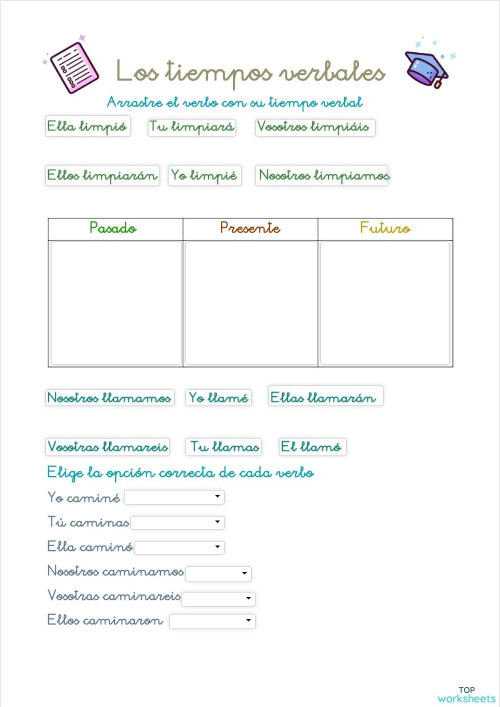 Tiempos verbales. Ficha interactiva | TopWorksheets
