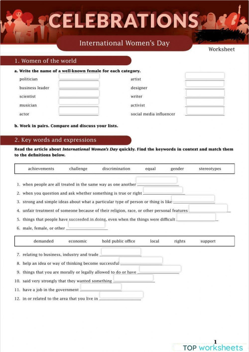 International women's day. Interactive worksheet | TopWorksheets