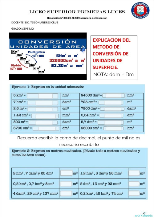 Medidas de superficie: fichas interactivas y ejercicios online ...
