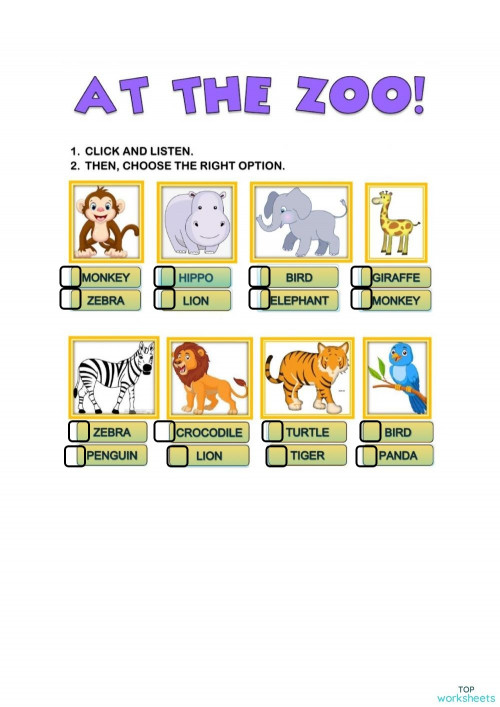 zoo animals. Interactive worksheet | TopWorksheets