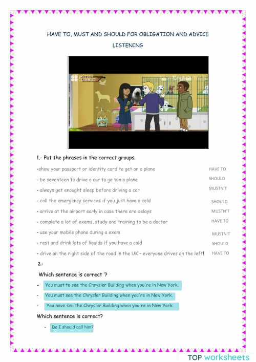 Have to, must and should. Interactive worksheet | TopWorksheets