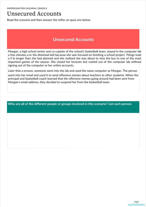 Unsecured Accounts Scenario - STUDENT HANDOUT. Interactive worksheet ...