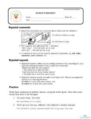 III° Grade Reported Commands and Requests. Interactive worksheet ...