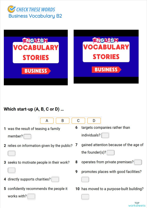 Reading B2 (B2 First Part 7 (Multiple matching) Start-ups. Interactive ...