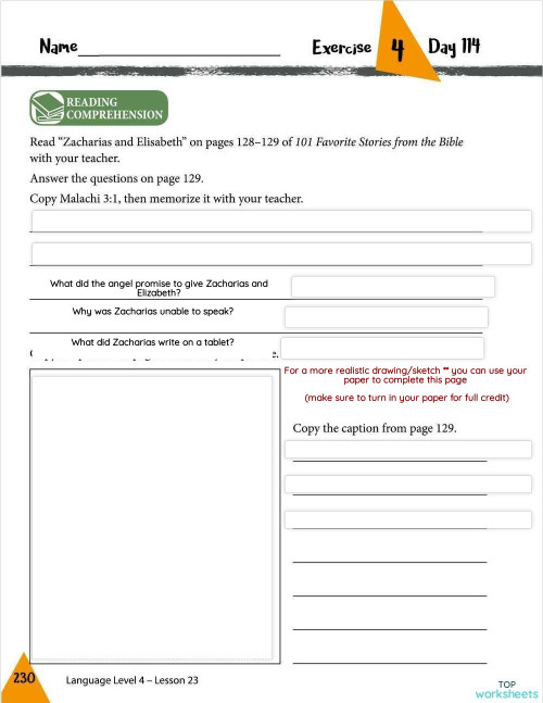 Lesson 23: Pg 230 Reading Comprehension Ex 4. Interactive worksheet ...