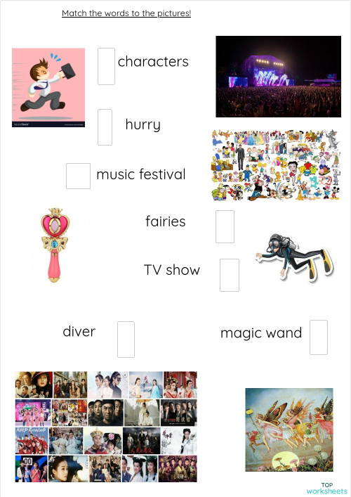 Match the words to the pictures. Interactive worksheet | TopWorksheets