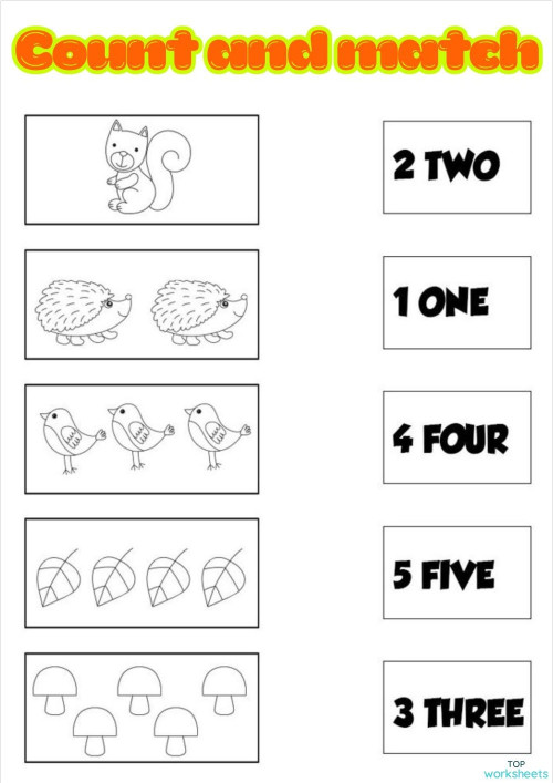 COUNT AND MATCH THE NUMBERS. Interactive worksheet | TopWorksheets