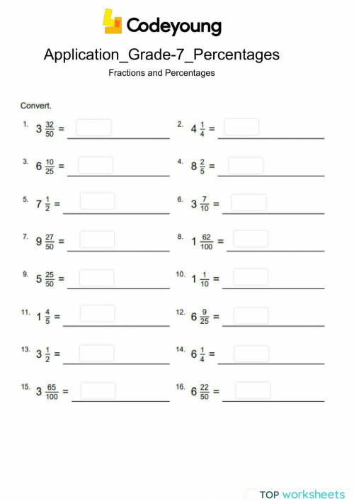 Fractions and Percentages Application. Interactive worksheet ...