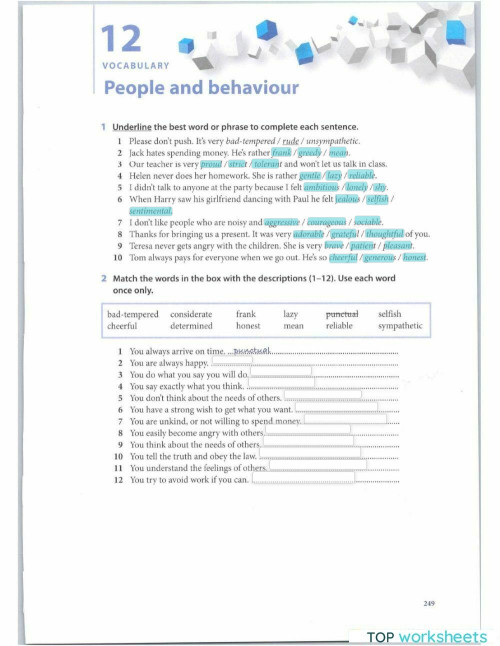 People and behaviour VOCABULARY. Interactive worksheet | TopWorksheets