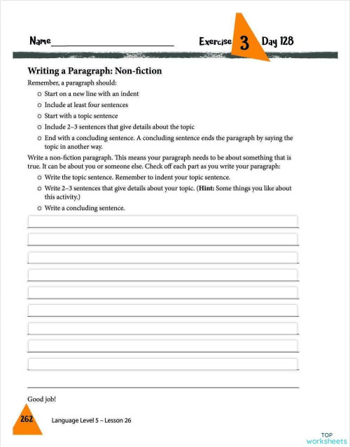 Lesson 26: Pg 262 Writing a Paragraph Ex 3. Interactive worksheet ...