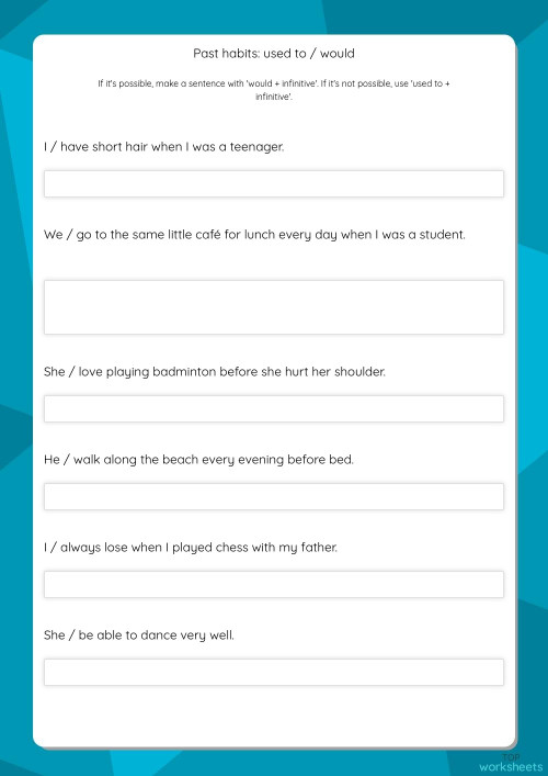 Past habits: used to / would. Interactive worksheet | TopWorksheets