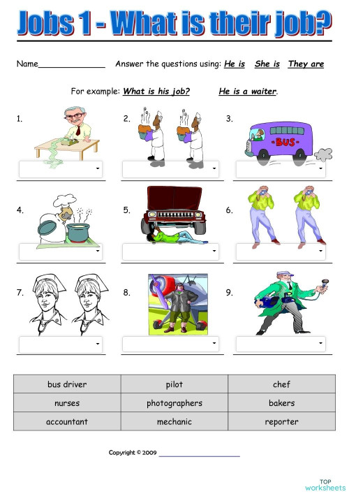 Jobs - alternatives. Interactive worksheet | TopWorksheets