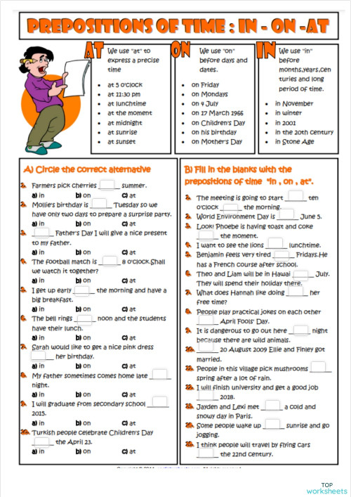PREPOSITIONS (IN/ ON/ AT) 01. Interactive worksheet | TopWorksheets