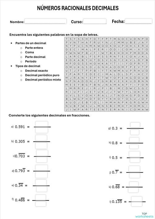 CONJUNTO DE LOS NÚMEROS RACIONALES. Ficha interactiva | TopWorksheets