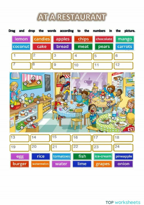 At the restaurant (food and drink). Interactive worksheet | TopWorksheets
