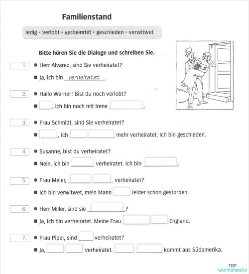 Familienstand. Interaktives Arbeitsblatt | TopWorksheets