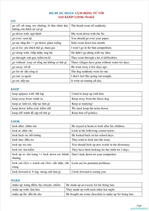 GO/KEEP/LOOK/MAKE 02. Interactive worksheet | TopWorksheets