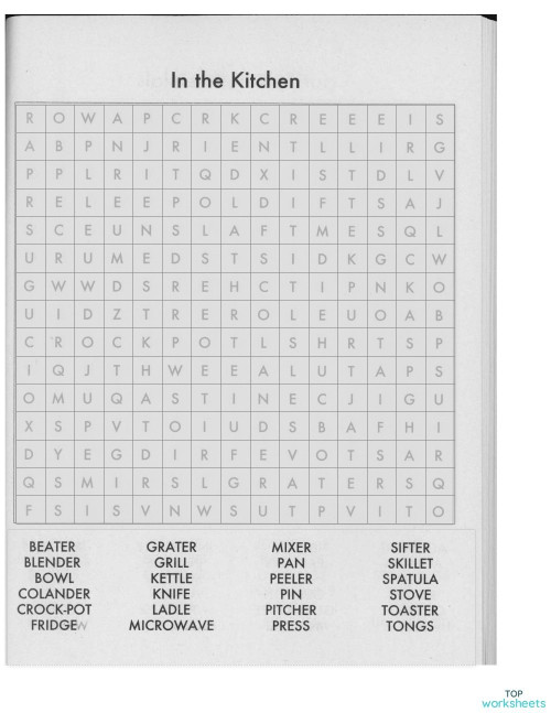 Kitchen - Wordsearch. Interactive worksheet | TopWorksheets