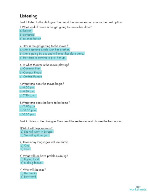 Exam A1.2 Part 2. Interactive worksheet | TopWorksheets