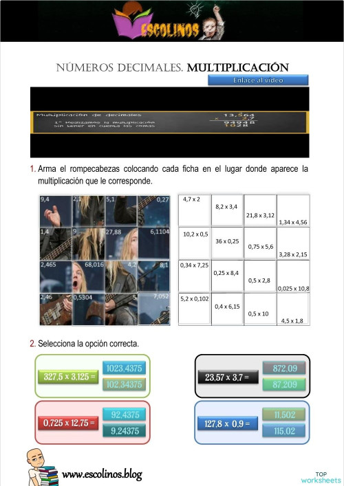 Multiplicación de decimales. Ficha interactiva | TopWorksheets