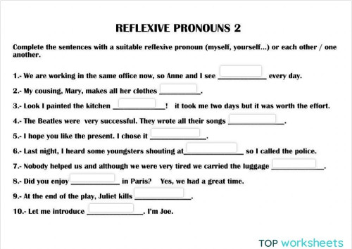 Reflexive pronouns 2. Interactive worksheet | TopWorksheets
