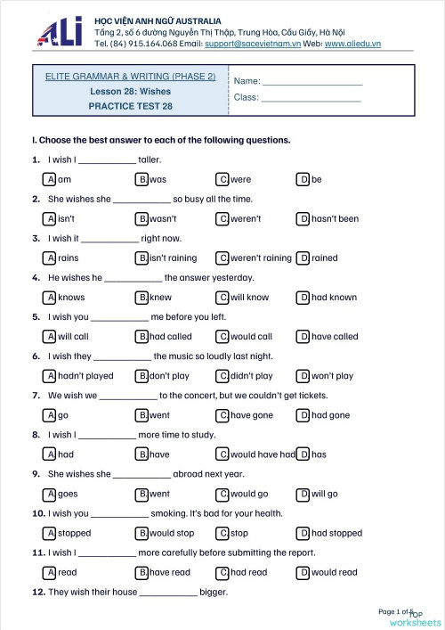 2EGK_L28_Practice Test. Interactive worksheet | TopWorksheets