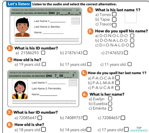 Personal Information- listening: fichas interactivas y ejercicios ...