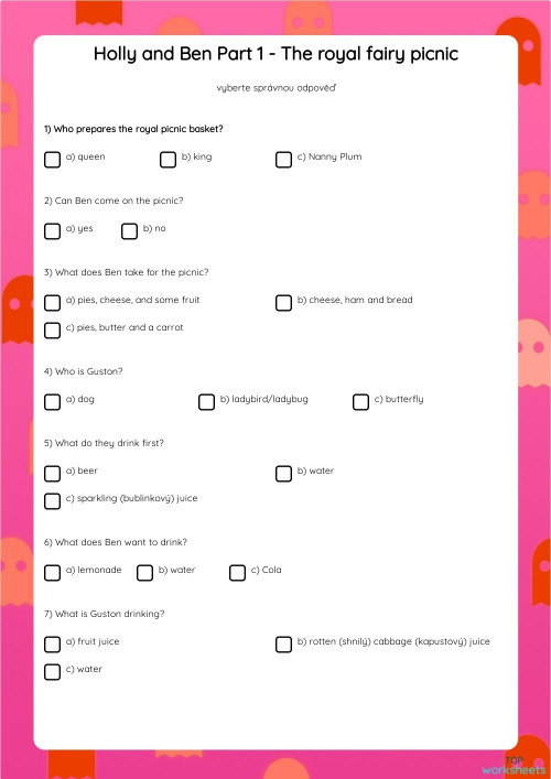 Holly and Ben Part 1 - The royal fairy picnic. Interactive worksheet ...