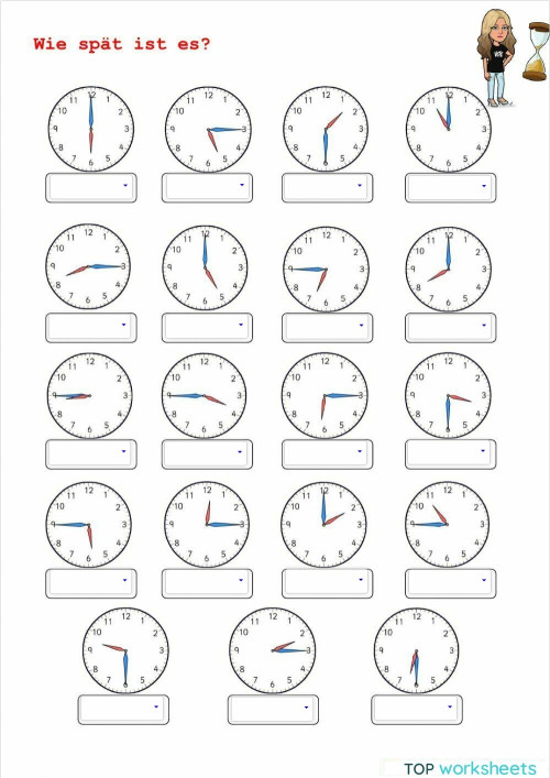 Uhrzeit (Zeitangaben). Interaktives Arbeitsblatt | TopWorksheets