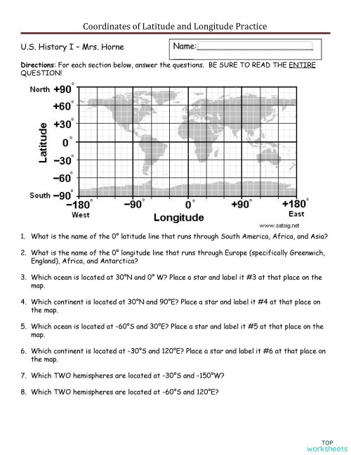 longitude latidtude. Interactive worksheet | TopWorksheets