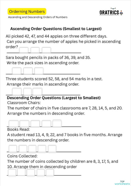 Ascending and Descending Orders of Numbers 5. Interactive worksheet ...