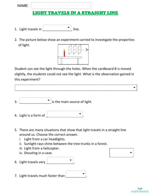 HOW LIGHT TRAVELS?. Interactive worksheet | TopWorksheets