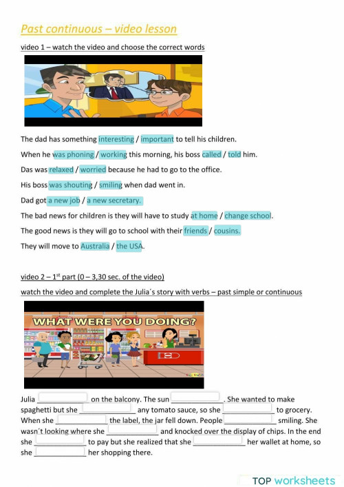 Past continuous video lesson. Interactive worksheet | TopWorksheets