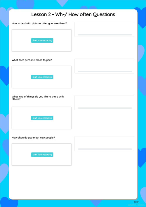 Lesson 2 - Wh-/ How often Questions. Interactive worksheet | TopWorksheets