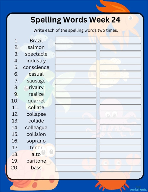 Spelling Words 24.1. Interactive worksheet | TopWorksheets