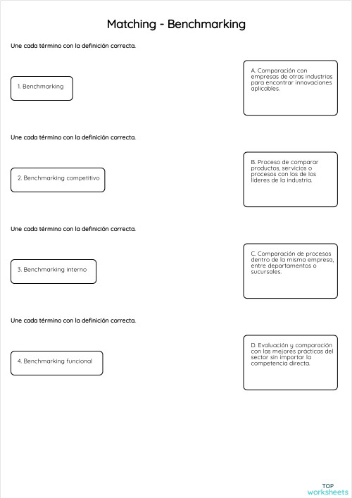 Matching - Benchmarking. Ficha interactiva | TopWorksheets