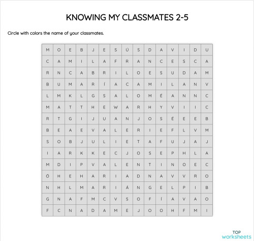 KNOWING MY CLASSMATES 2-5. Interactive worksheet | TopWorksheets