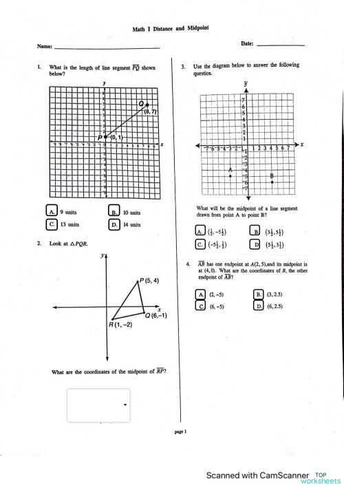 Distance and Midpoint. Interactive worksheet | TopWorksheets